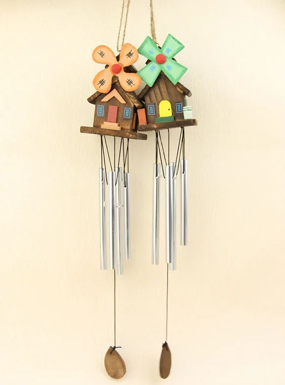 New Rural Handmade Colorful Windmill Wooden House Metal Tubes Wind ...
