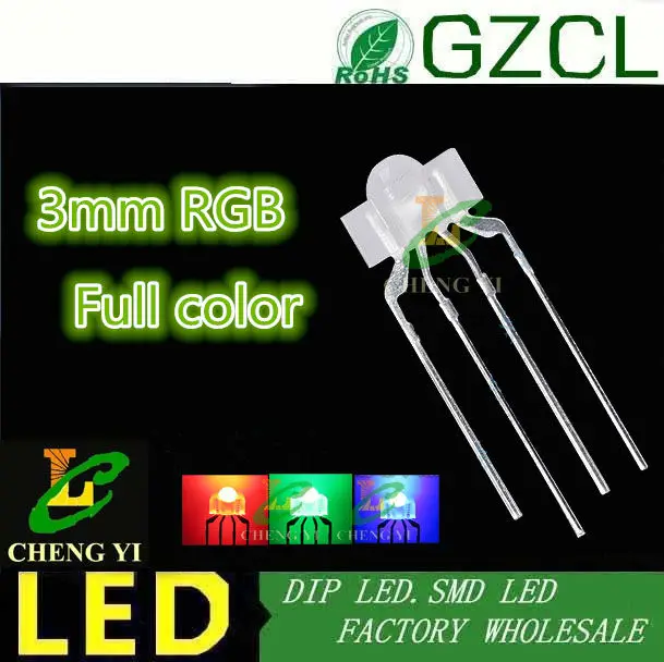 Hot sale 3mm RGB led diffused 4 PIN multicolor dip led 2.6*3.5*6.5mm ...