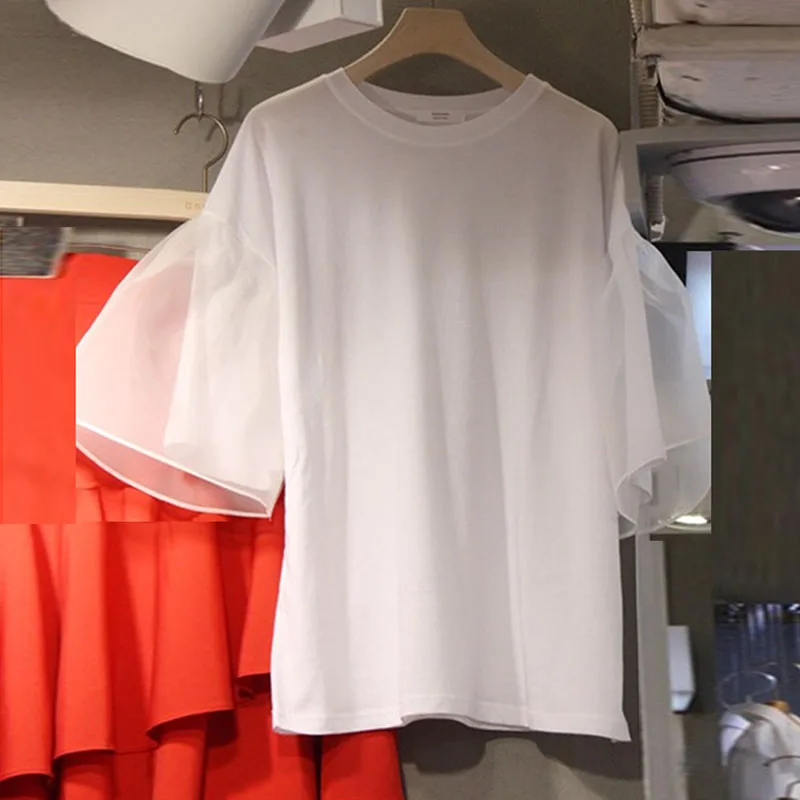 FUNKETS 2019 Verão Coreano Camisa Branca de T Mulheres Moda Casual ...