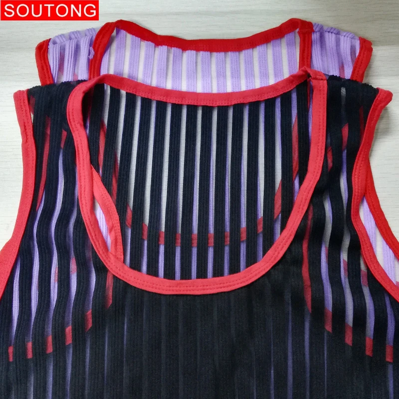 Soutong мужские майки без рукавов в полоску прозрачные однотонные топы ...