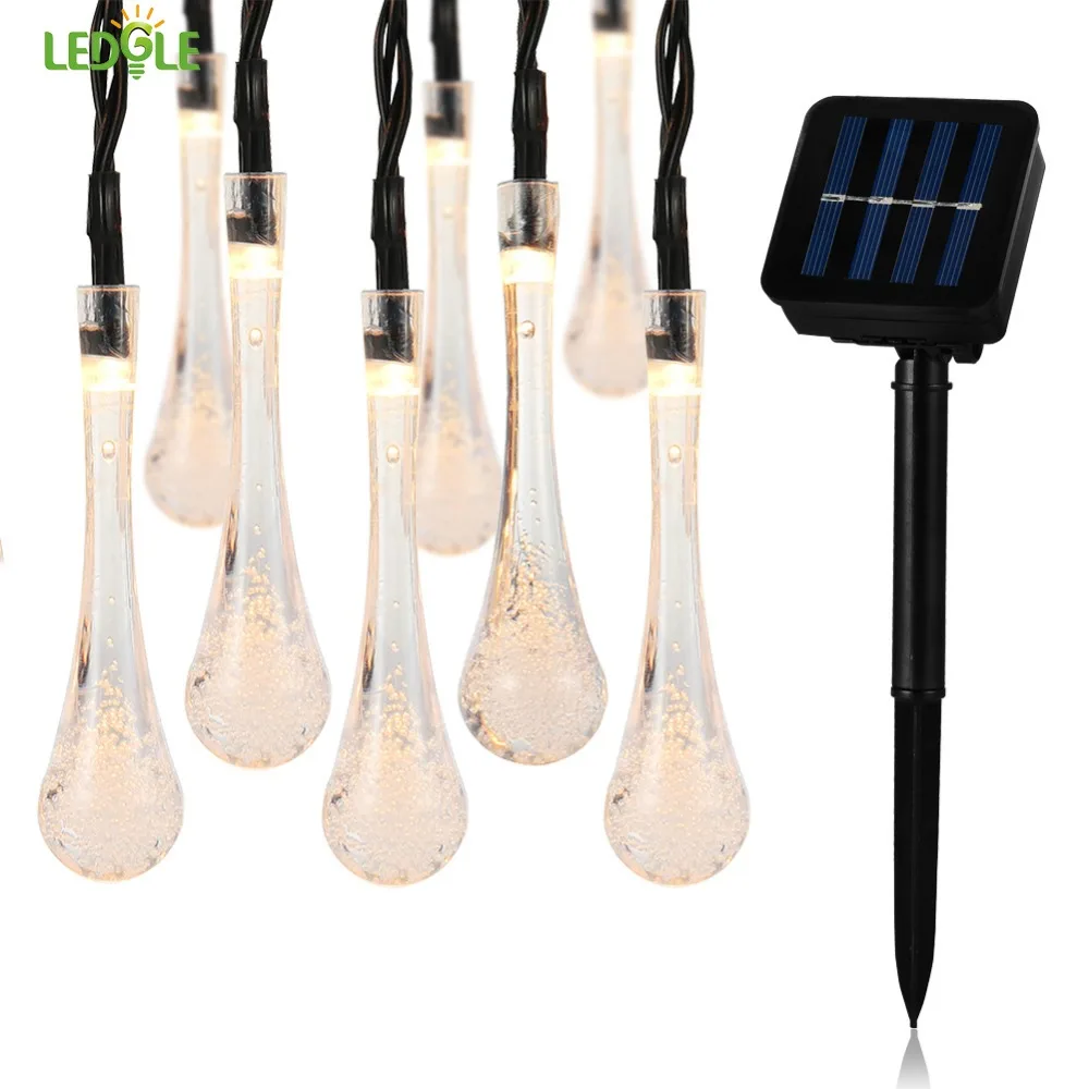 LEDGLE Solar String Lights LED Water Drop Lights Decorative Solar Fairy ...