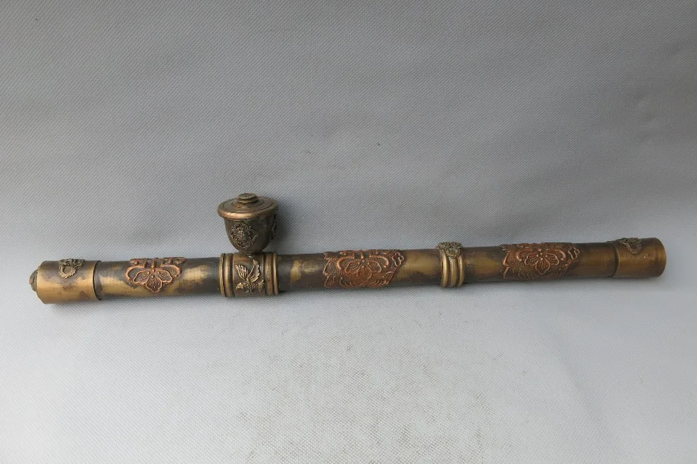 Rare Old Chinese Qing-dynasty Copper Pipe , With Beautiful Carving ...