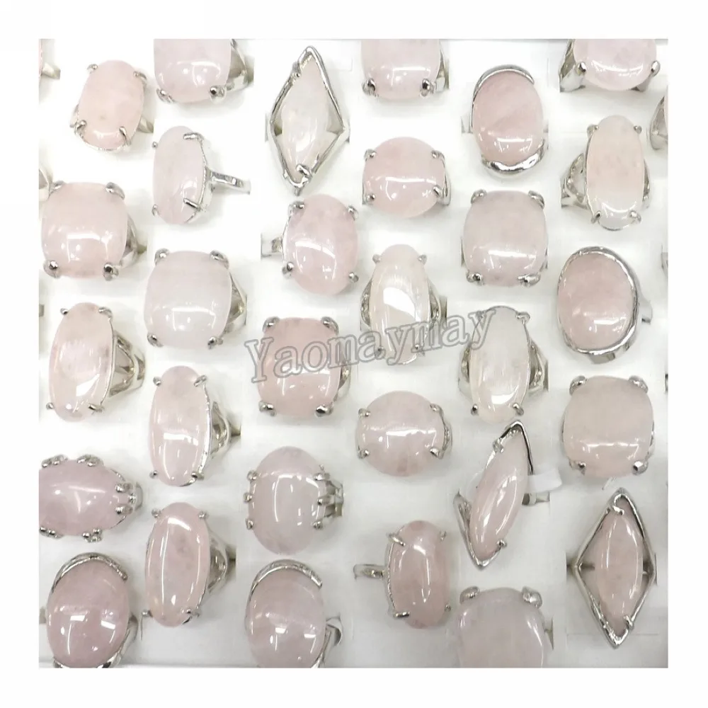 50pcs/lot Big Natural Light Pink Crystal Stone Rings Semi-precious ...