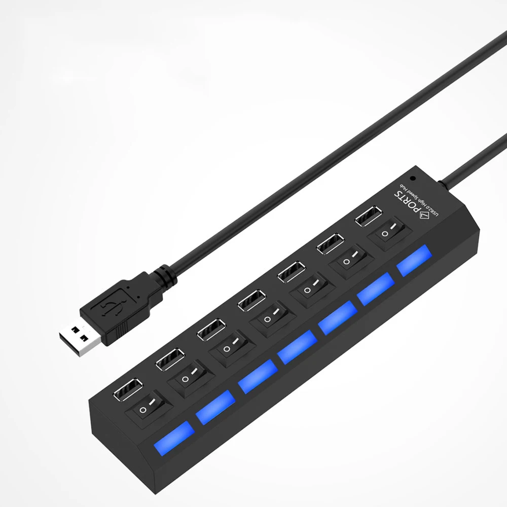 7 Ports USB 2.0 Hub USB LED High Speed USB HUB Portable OTG USB Hub ...