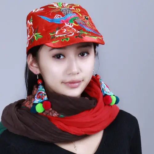 Charming Chinese Handmade National Style Embroidery Women's red Hat on ...