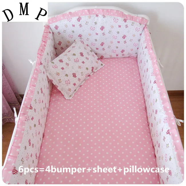 Promotion! 6pcs Pink Baby Crib Bedding Set For Girls Cot Bed Kit Bumper ...