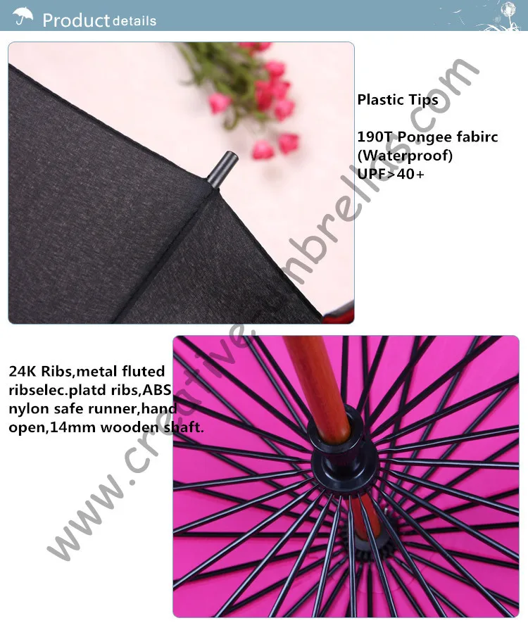 24 ribs combination fabric wooden umbrellas 14mm wooden shaft and ...