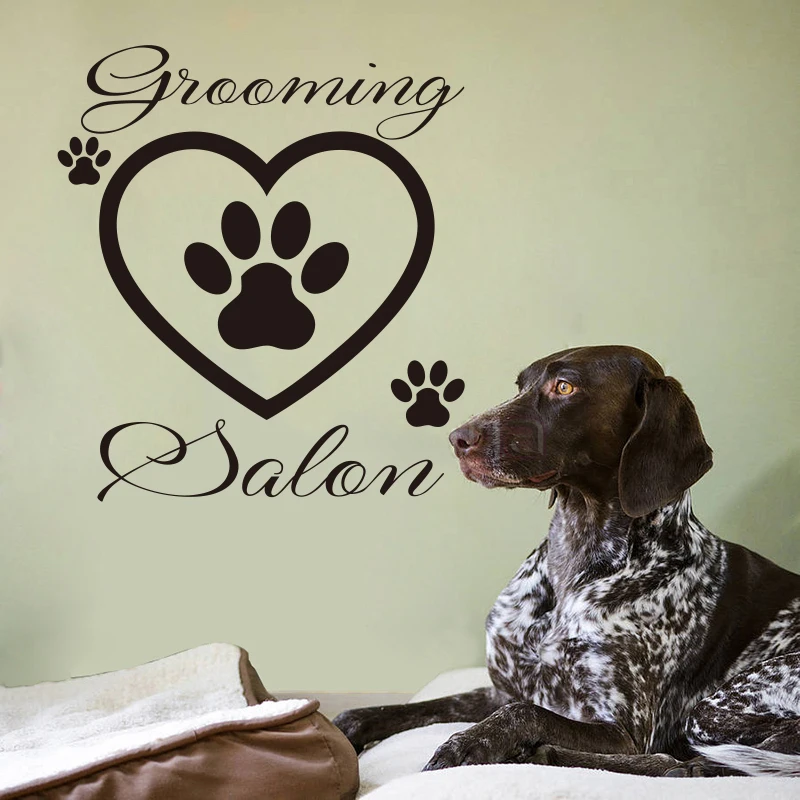 Funny Pet Grooming Salon Vinyl Wall Stickers With Dog's Footprints ...