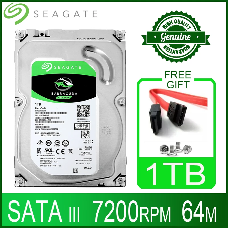 Seagate 1tb Hard Drive Disk HDD Desktop Internal HD 1000GB 1T Harddisk 7200RPM 64M 3.5" 6Gb/s ...