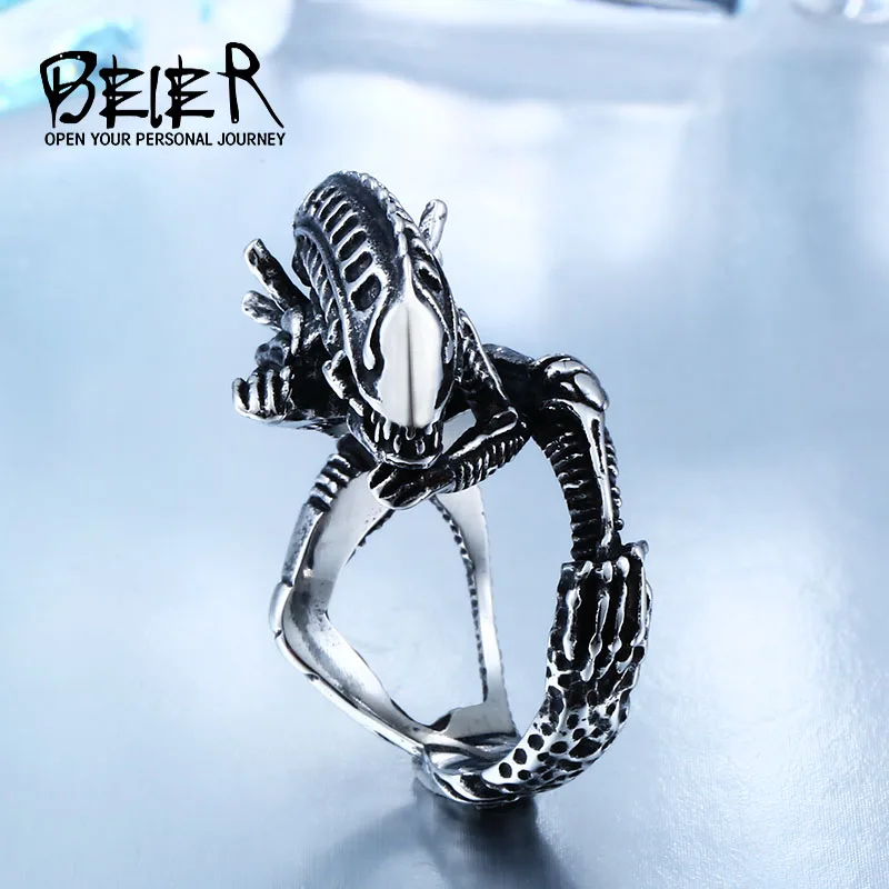 Beier Stainless Steel 3D Alien Predator Finger Gold color Rings For Men ...