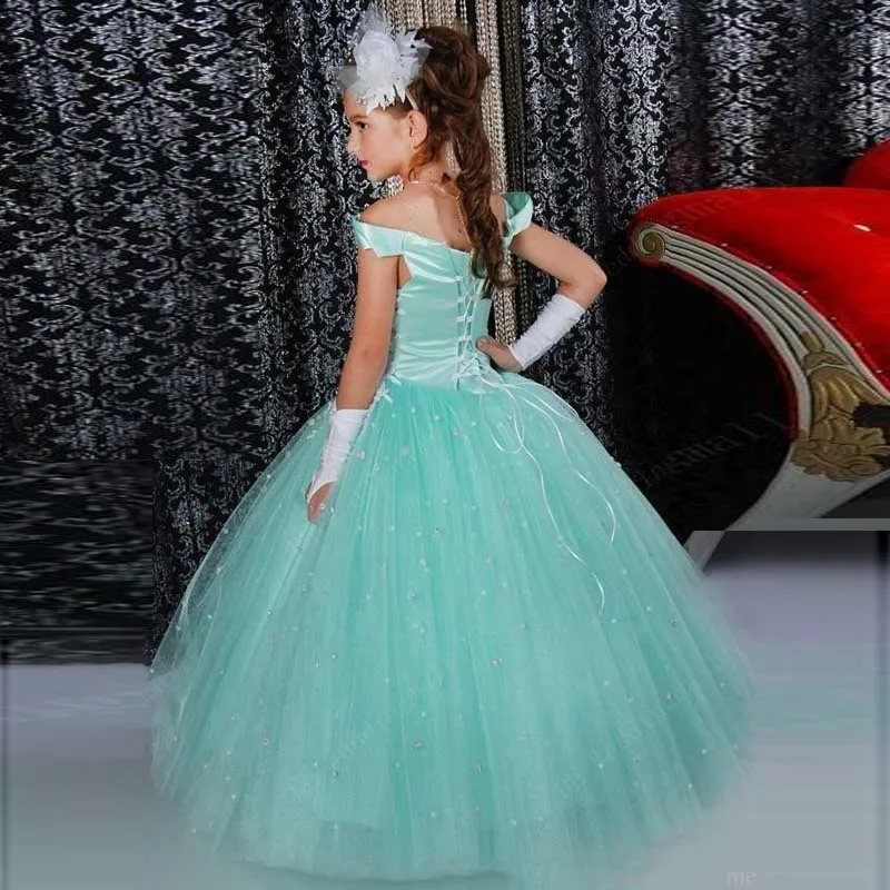 Mint Nice Pretty Girl Pageant Dresses Off Shoulder Children Flower Girl ...