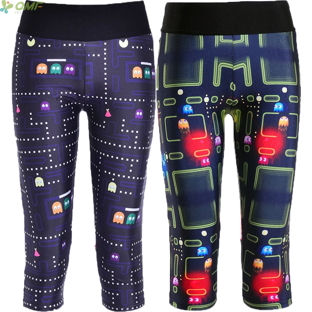 PACMAN Game Digital Print Female Cropped Trousers Crop Skinny Leggings ...
