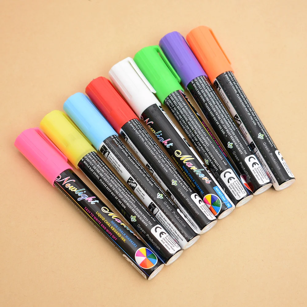 8 Colours Highlighter Pen 5mm Liquid Chalk Fluorescent Neon Marker LED