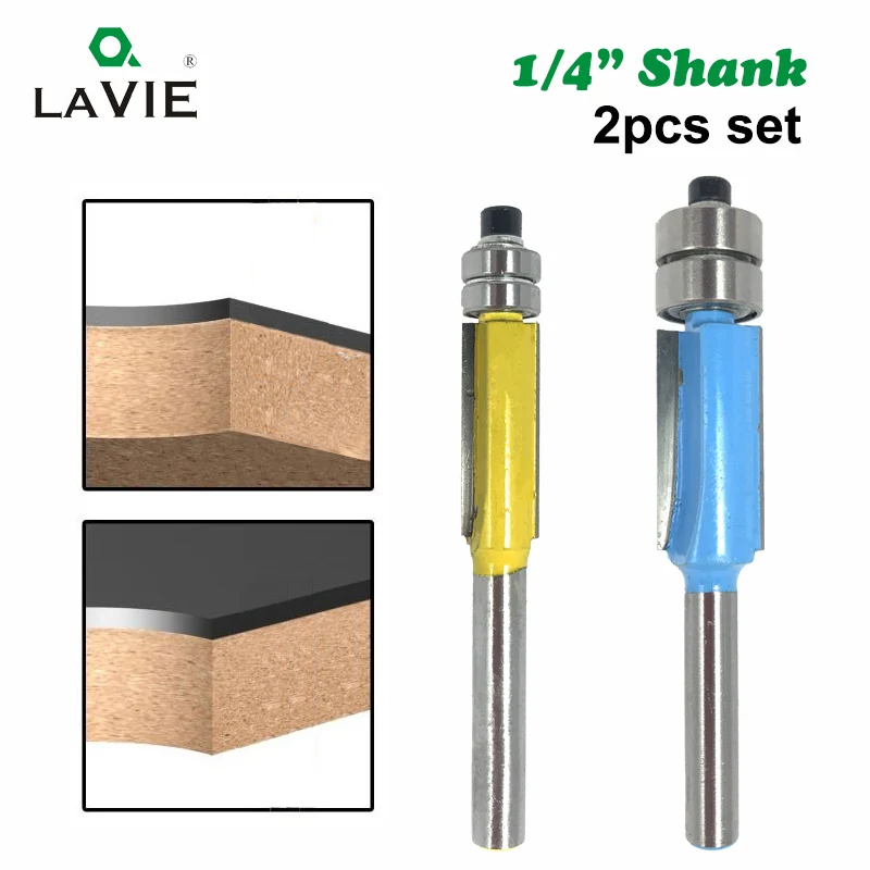 LAVIE-2pcs-1-4-Shank-Flush-Trim-Router-Bit-Double-Bearings-Straight ...