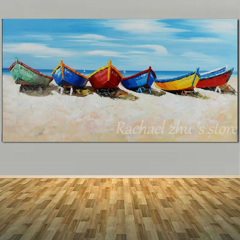 Large Size Hand Painted Abstract Boat Sea Beach Oil Painting On Canvas Large Size Hand Painted Abstract Boat Sea Beach Oil Painting On Canvas