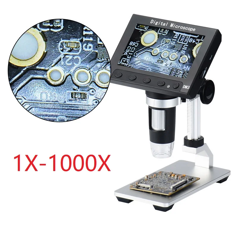 1X 1000X 4.3 inch LCD Display VGA Microscope 8 LED Lights USB Digital ...