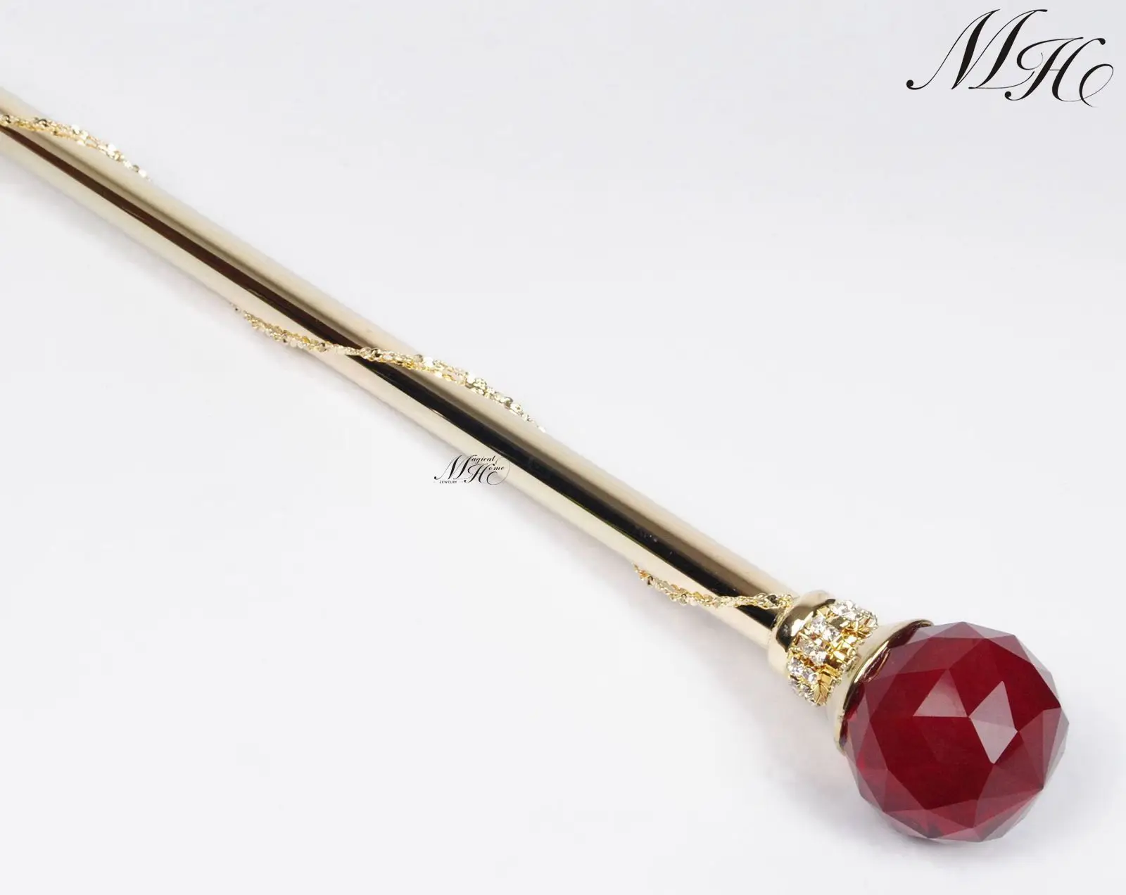 Red Crystal Round Ball Scepters Fairy Wand Gold Sceptres Wedding Bridal ...