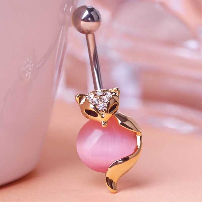 Accessories Crystal Opal Cute Fox Navel Belly Button Ring Piercing ...