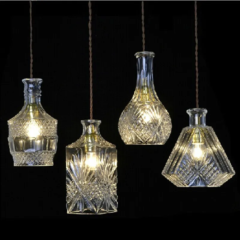 Modern Creative Glass Bottle Pendant Lights E27 Retro Diy Cafe Bar Restaurant Pendant Lamp Led