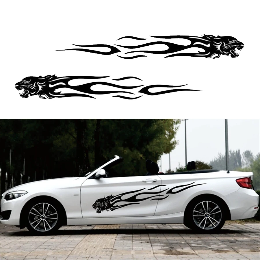 1 Set DIY Car Body Side Truck Decal Vinyl Leopard Head Flame Graphics ...