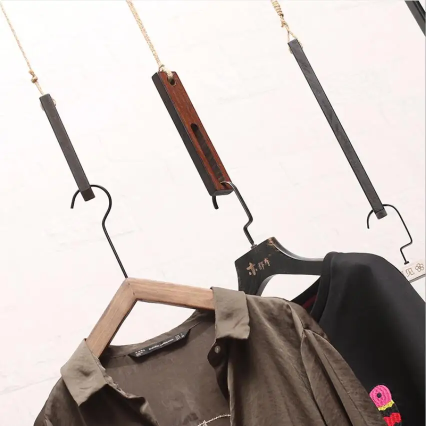 Solid Wooden Hemp Rope Hanger Clothing Store Hooks Hangers DIY ...