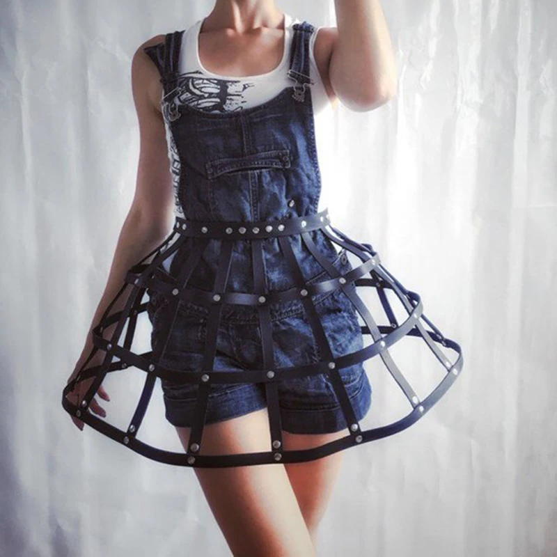 1-SET-2PC-Cool-Leather-Women-Harness-Black-Belt-Dress-Top-Bra-Chest ...