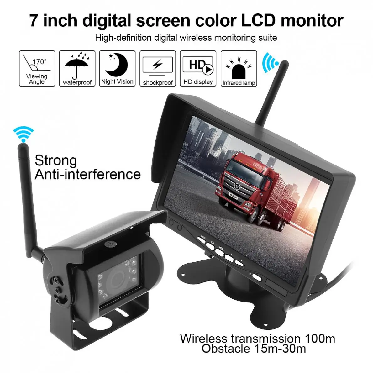 7 Inch Wireless HD LCD 12V Auto Rear View Monitor with Waterproof Night ...