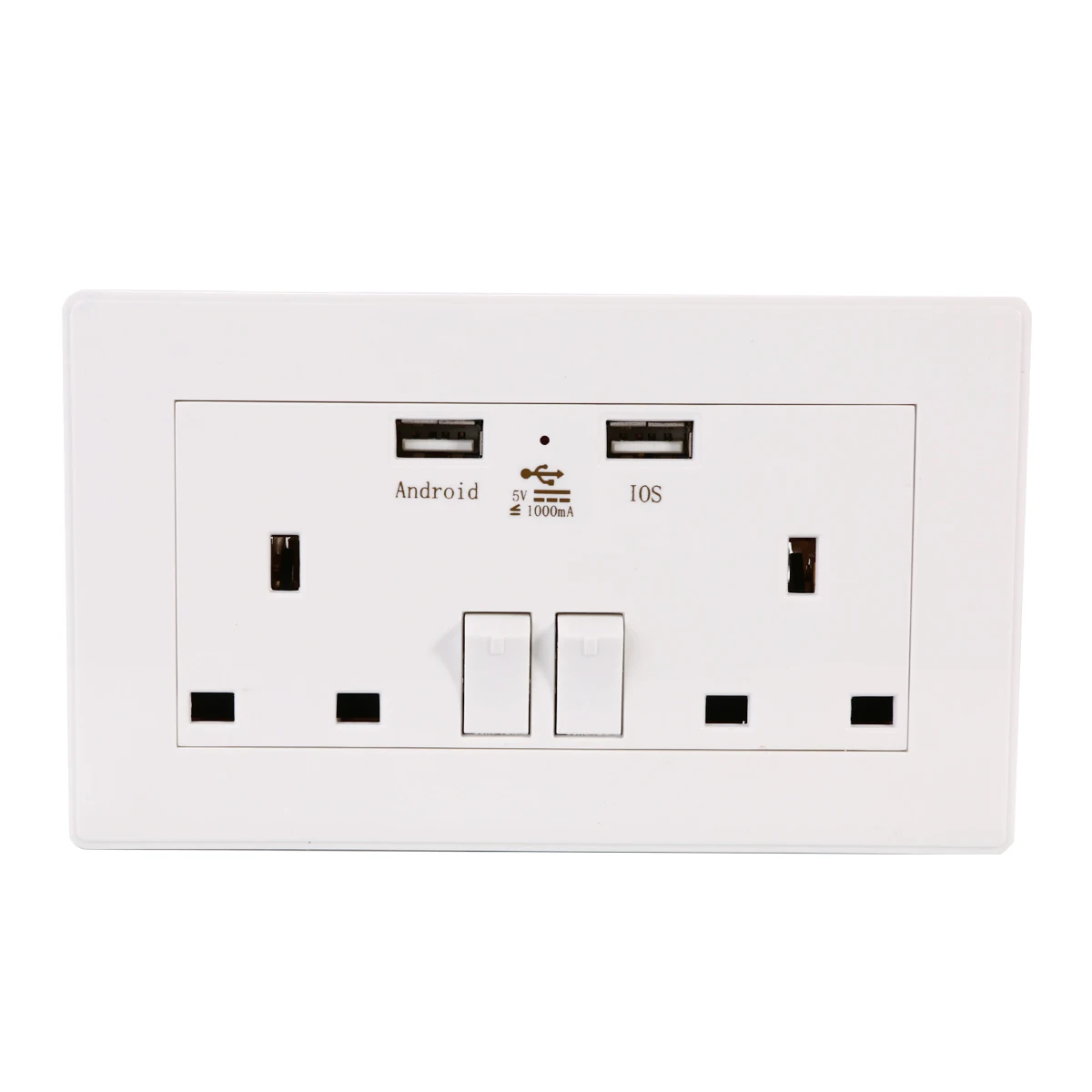 1000mA Fashion UK Mains Dual Gang Power Socket Electrical USB Charging ...