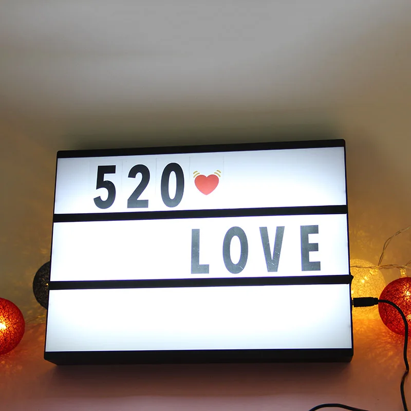 A4 LED Lightbox DIY Message Box Cinema Letter Lamp+96 Cards for Home ...