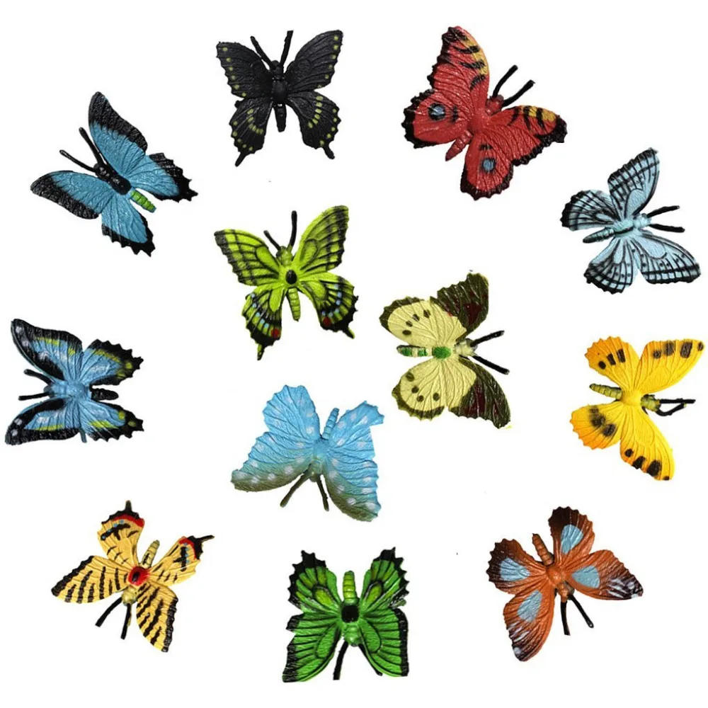 12pcs / set Emulational Realistic Insect butterfly Plastic Figures toy ...