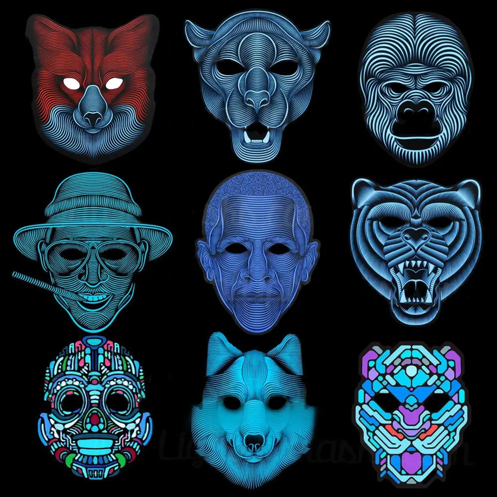 Moquerry Halloween Full Face Dance Mask Voice LED Control Party Masks ...
