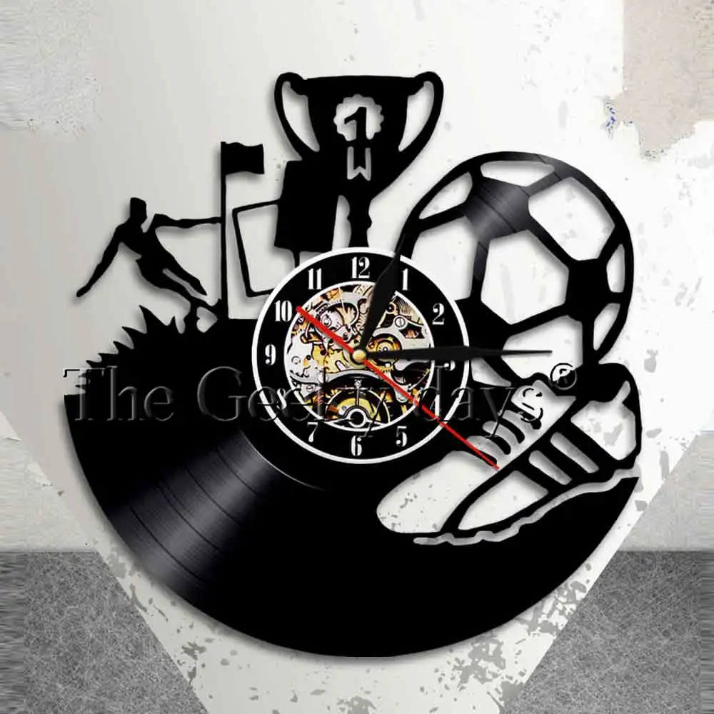 Football Trophy Wall Clock Vinyl Record Clock Soccer Team Champions ...
