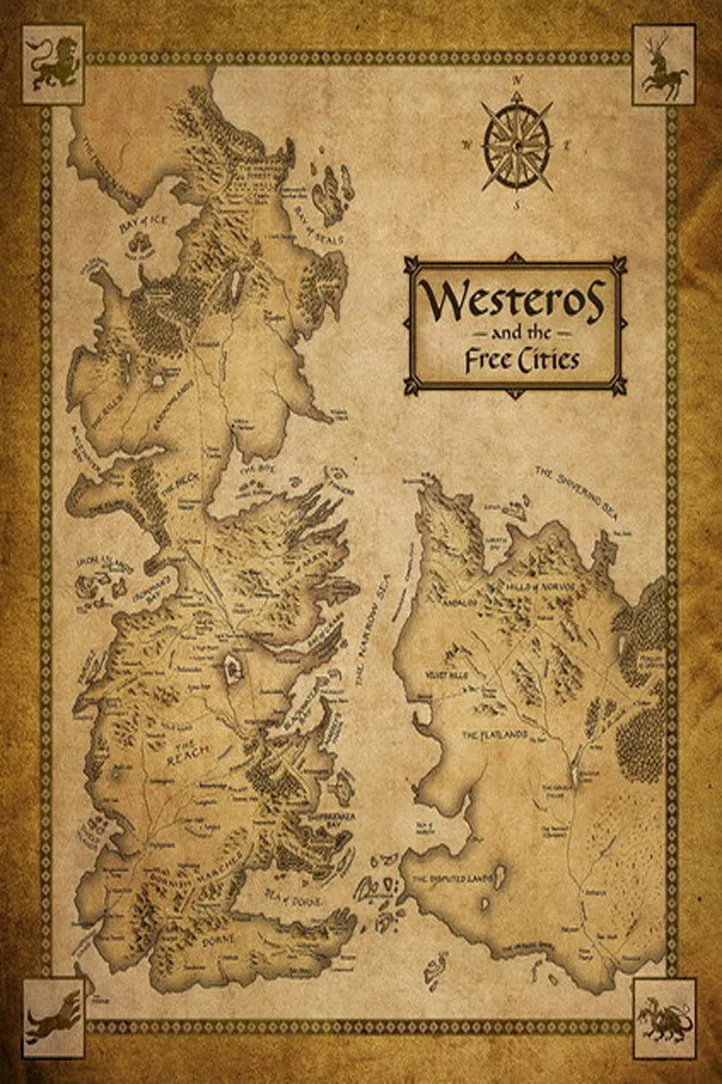 1127 Juego de tronos casas Mapas Westeros y libre ciudades etiqueta de ...