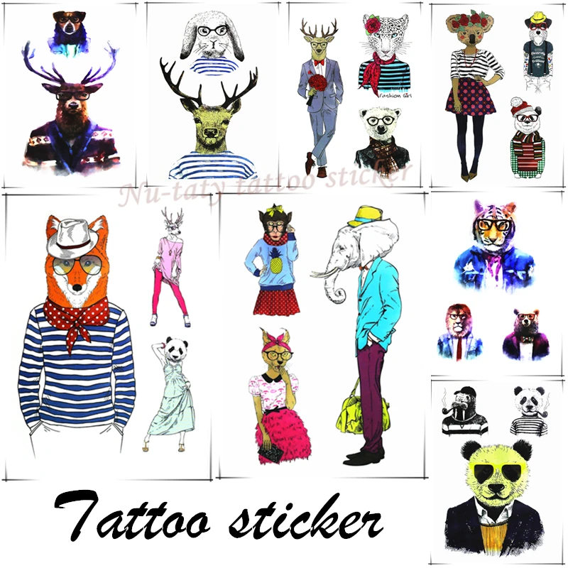 Nu TATY Animal head person Temporary Tattoo Body Art, 12*20cm Flash ...