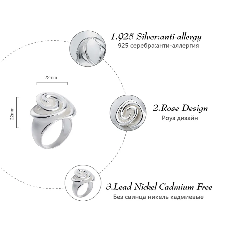 SA SILVERAGE, 925 пробы, Серебряная роза, обручальные кольца для женщин, хорошее ювелирное ...