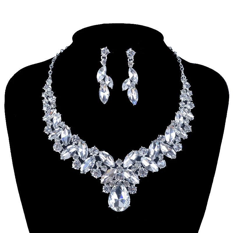 8 colors Fashion Shiny AB color women jewelry sets crystal marquise ...