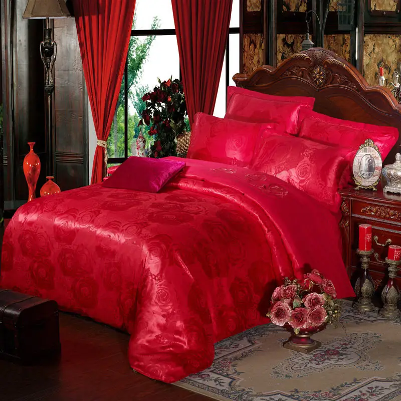 Luxury Wedding Bedding Set Embroidery Bed Linens Satin Bed Sheet
