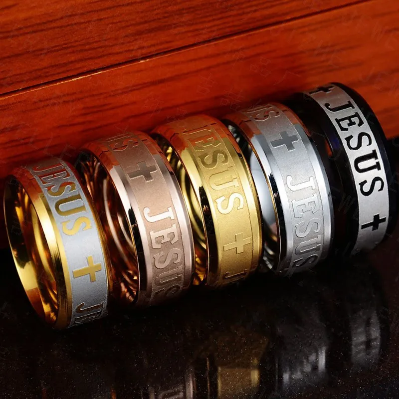 Europe Classic Jewelry Stainless Steel Letter Bible Rings Band Jesus ...