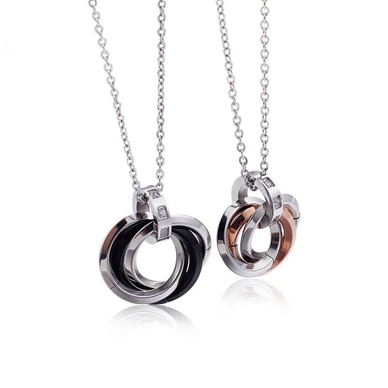 Personality interlocking pendant Titanium steel couple necklace-in ...