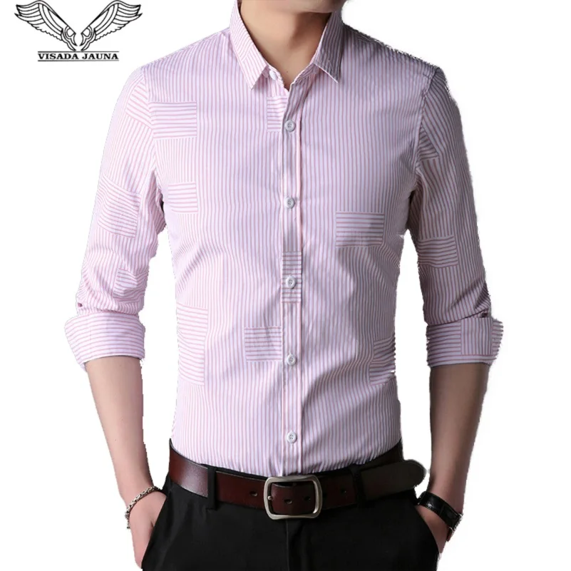 VISADA JAUNA 2018 Fashion Business Casual Shirt Men Fit Slim Long Sleeve Homme Shirt Korean ...
