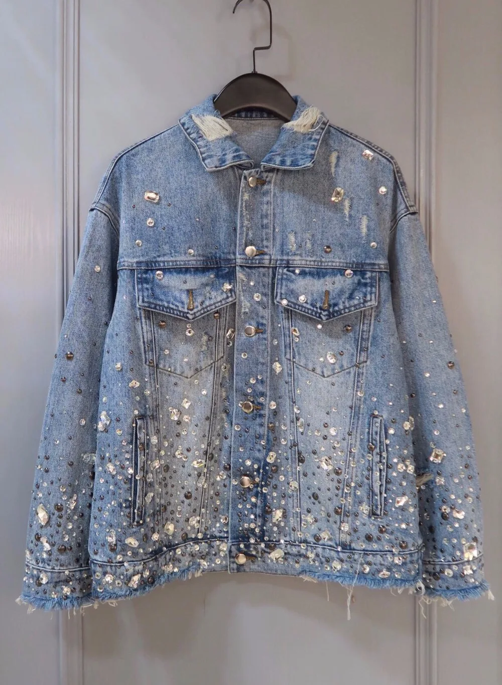 2019 spring new women diamonds fashion denim jacket coat ddxgz3-in ...