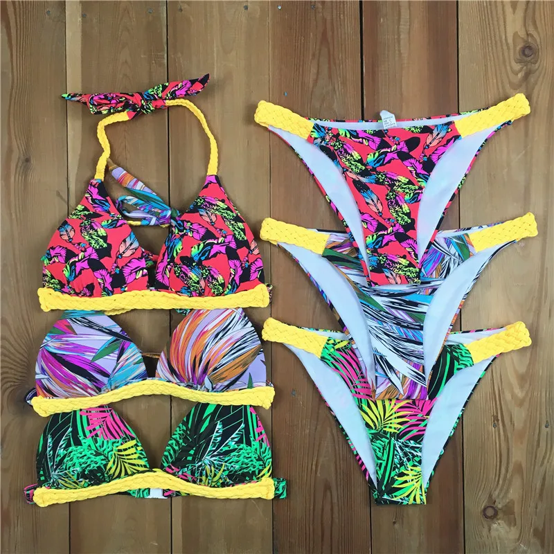 2018 New Sexy Women Bikinis Set With Floral Swimsuit Fused Womens