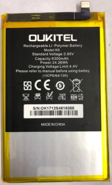 Oukitel K6 Battery 100% Original 6300mAh Backup Battery Replacement For ...