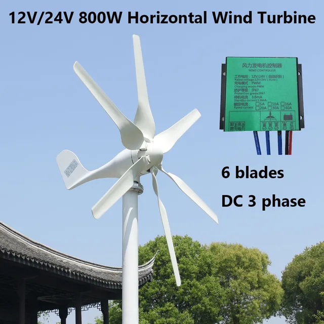 FLTXNY 3 phase AC 12v 24v 800w Horizontal wind turbine generator with ...