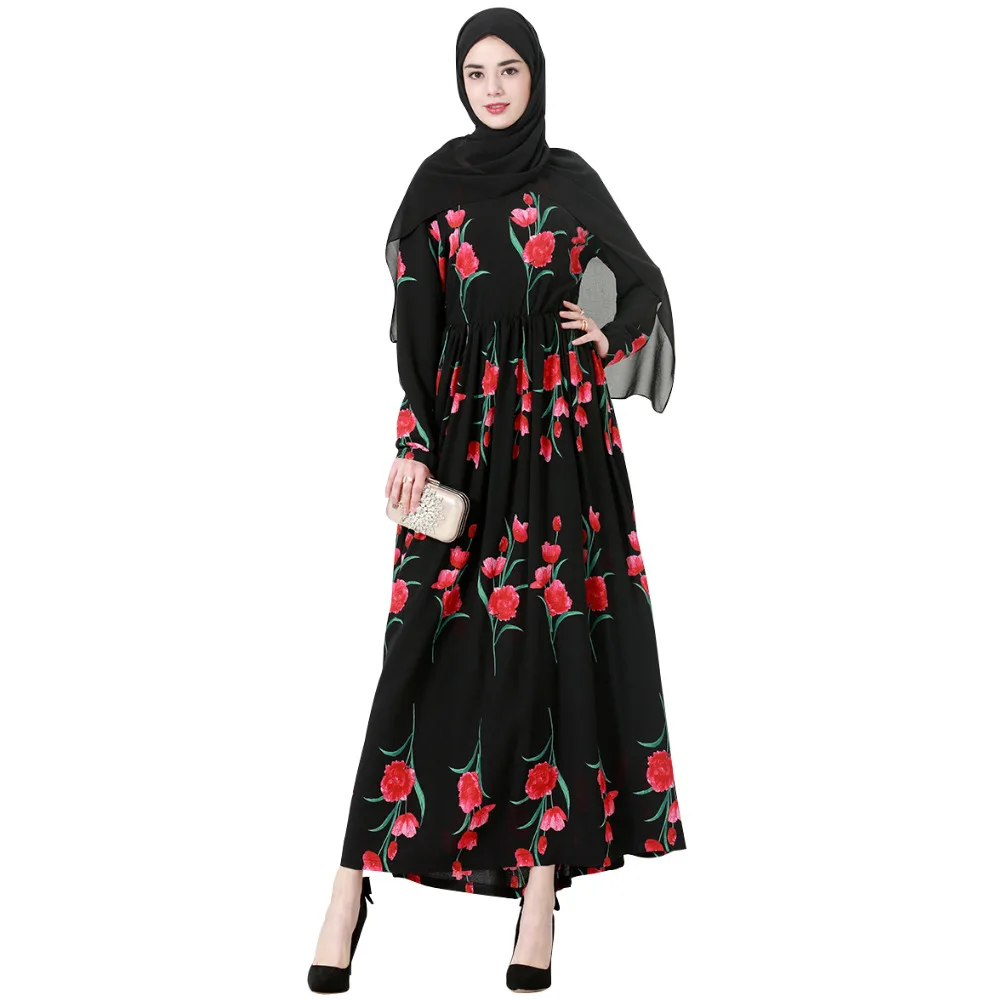 Islamic Rose Flowers Print Patchwork Hit Color Pleated Fashion Muslim ...