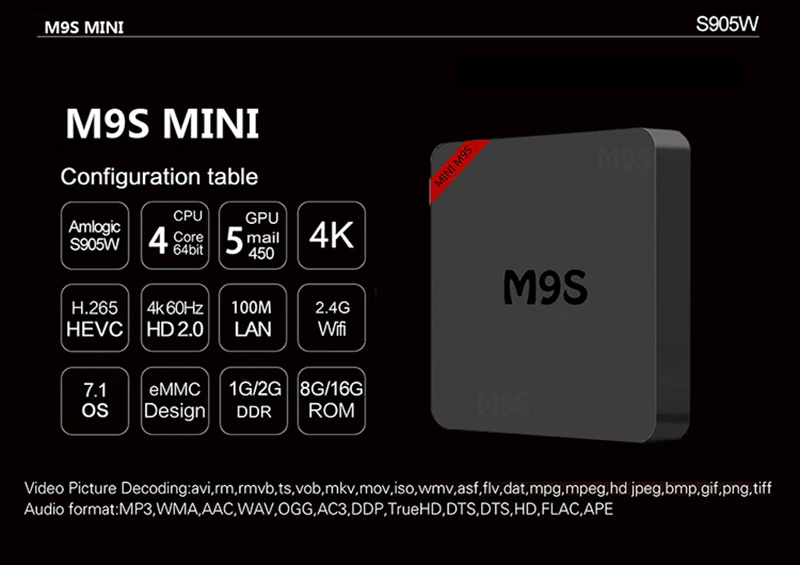 Новое поступление M9S мини amlogic s905w android 7,1 smart tv box-2 ГБ ...