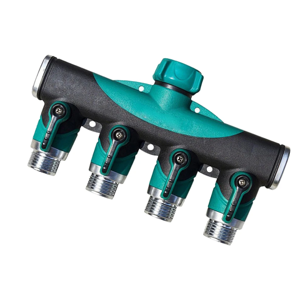 4-Way-Tap-Adapter-Valve-Shut-Off-Manifold-Garden-Hose-Pipe-Connector ...