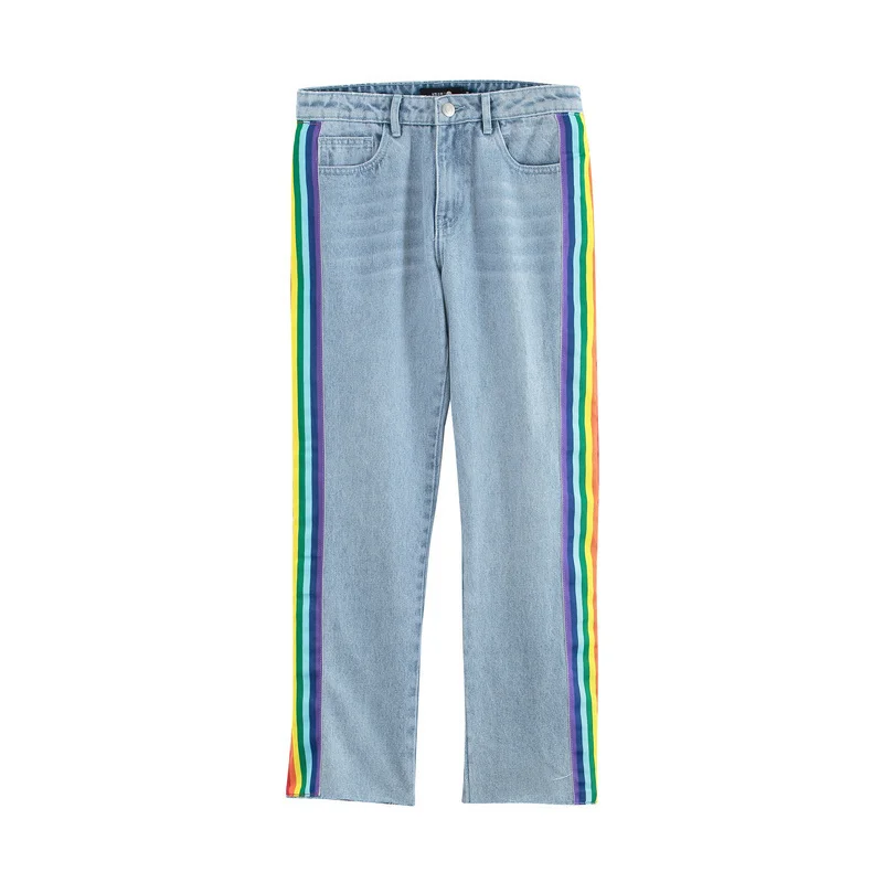 Rainbow Striped Patchwork Denim Pants - Queerks™