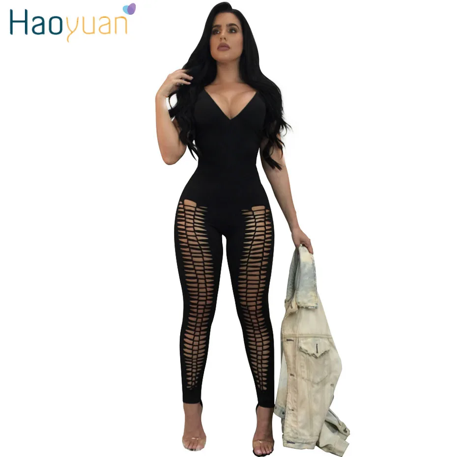 Buy Haoyuan Sexy Hole Hollow Out Jumpsuits Summer