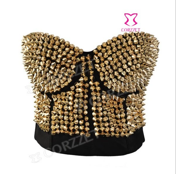 Women Sexy Gold Rivet Bra Party Disco All over Spike Stud Embellished ...
